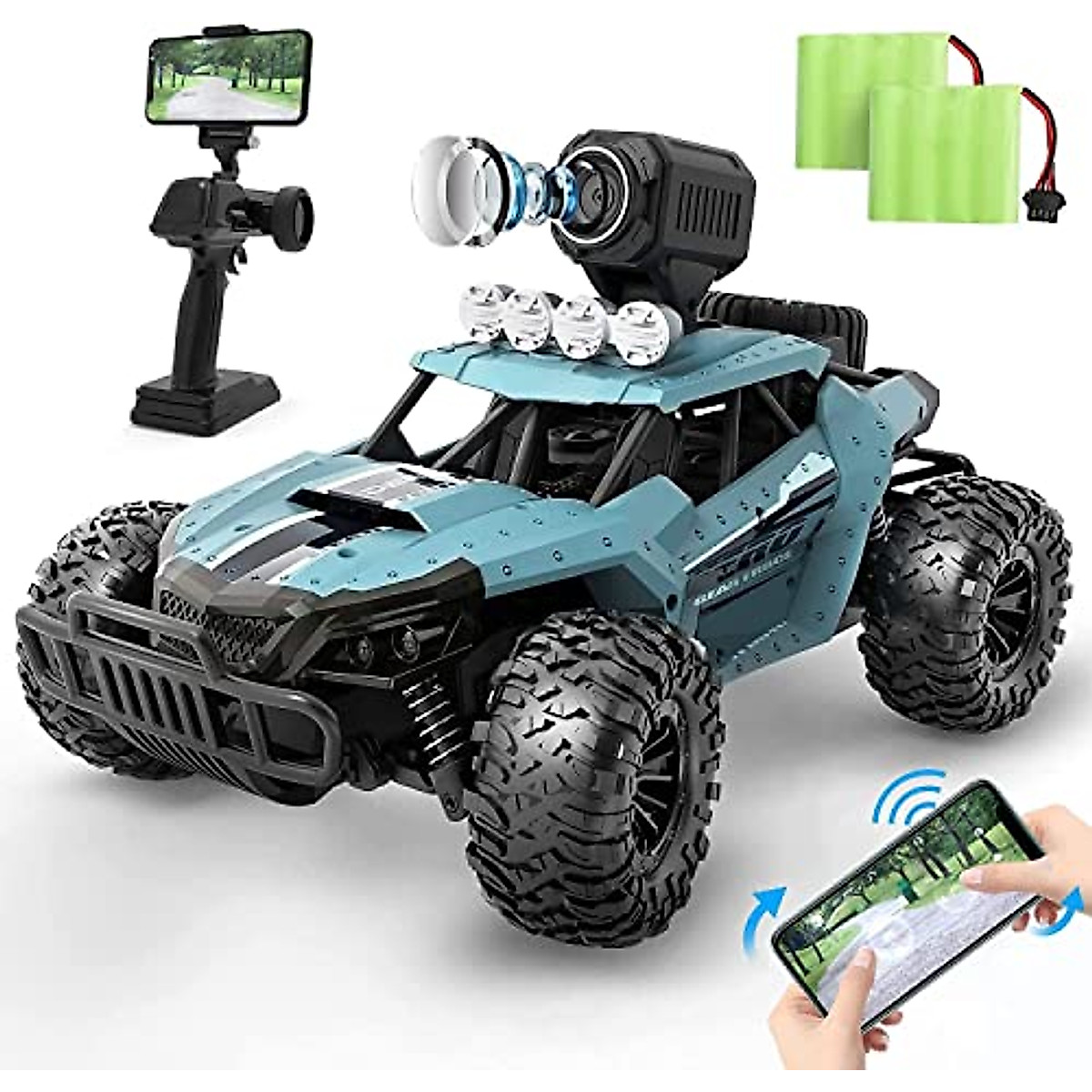 DEERC RC Cars DE36W Remote Control Car with 1080P HD FPV Camera, 1/16 Scale Off-Road Remote Control Truck, High Speed Monster Trucks for Kids Adults 2 Batteries for 60 Min Play, Gift for Boys