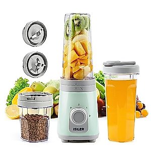 iSiLER Personal Blender, 300W Portable Blender for Shakes Smoothies with 20 Oz Travel Cup, Smoothies Maker Mixer for Protein Frozen Ice Baby Food, Grinder for Coffee beans with 10 Oz Cup BPA free