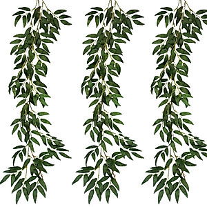 Uieke 3pcs 17.7ft Artificial Vines Fake Greenery Garland Willow Leaves with Total 60 Twigs Stems Hanging Plants String for Indoor Wedding Party Home Garden Wall Garden Decoration