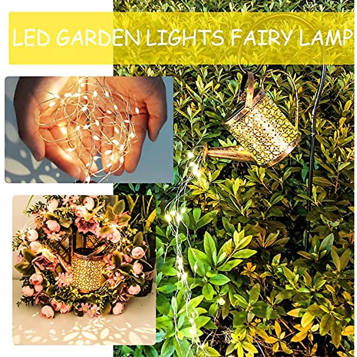 Solar Lights Outdoor Garden Decor, LED Watering Can Lights Star Shower Garden Art Light with Bracket, Starry Fairy Night Light Decoration for Garden Patio Yard Flowerbed Parties Outdoor Pathway