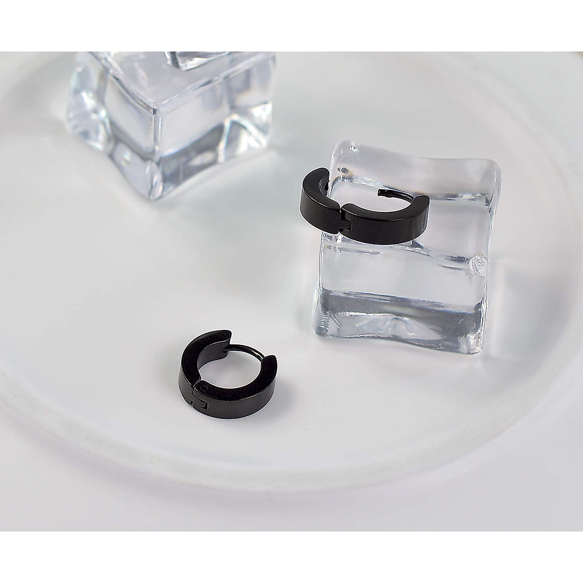 Stainless Steel Hoop Earrings For Men's Women's,Silver/Gold/Black/Blue Hypoallergenic Round Huggie Earrings,Fashion Punk Earrings Piercing Jewelry,Simple Stylish Loop Earring,Gift for Him Her Birthday