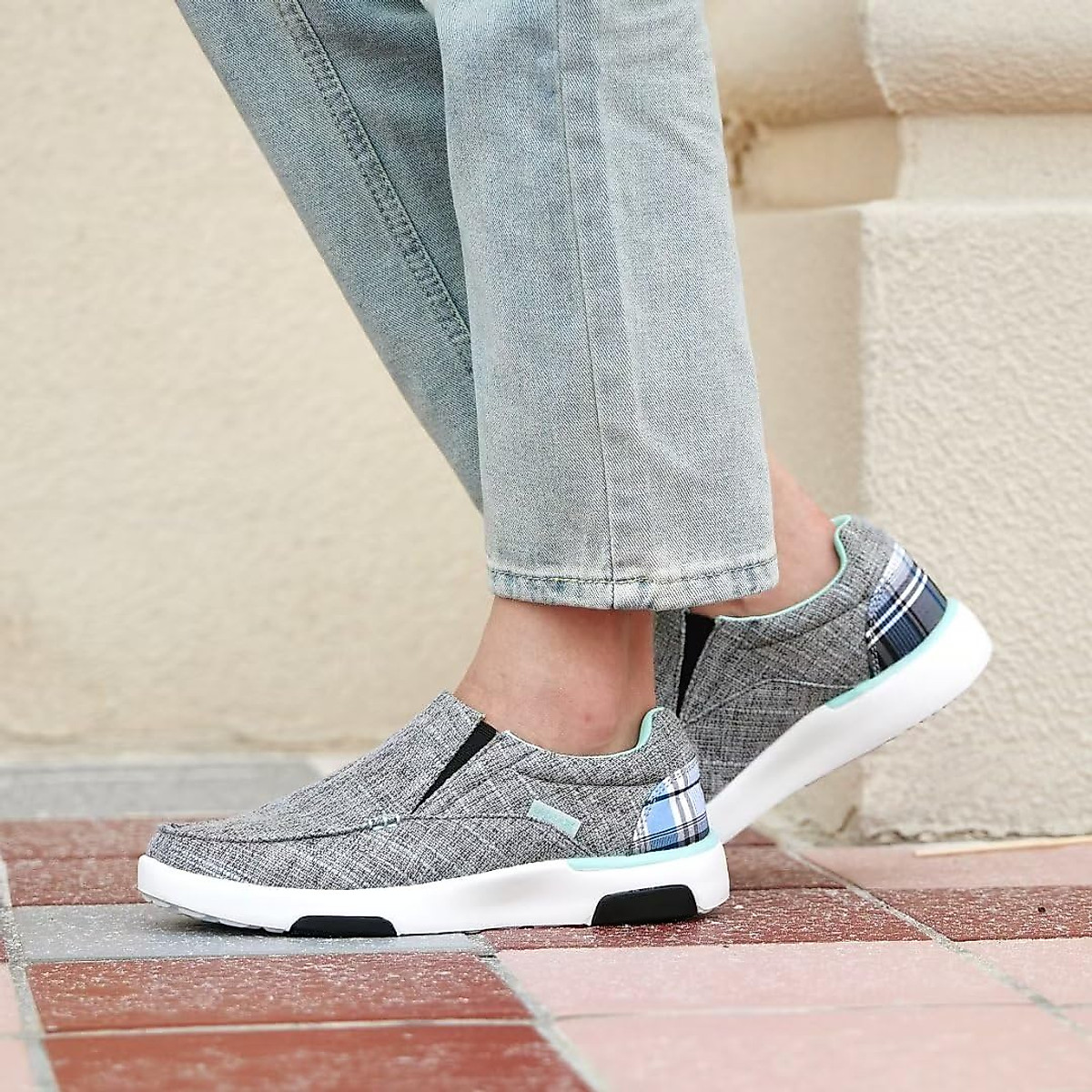 URRAX Womens Stylish Orthotic Slip On Shoes with Arch Support, Super Non Slip Shoes for Plantar Fasciitis Relief, Light Weight Walking Shoes with Eva Rubber Sole Grey/Green Size 10