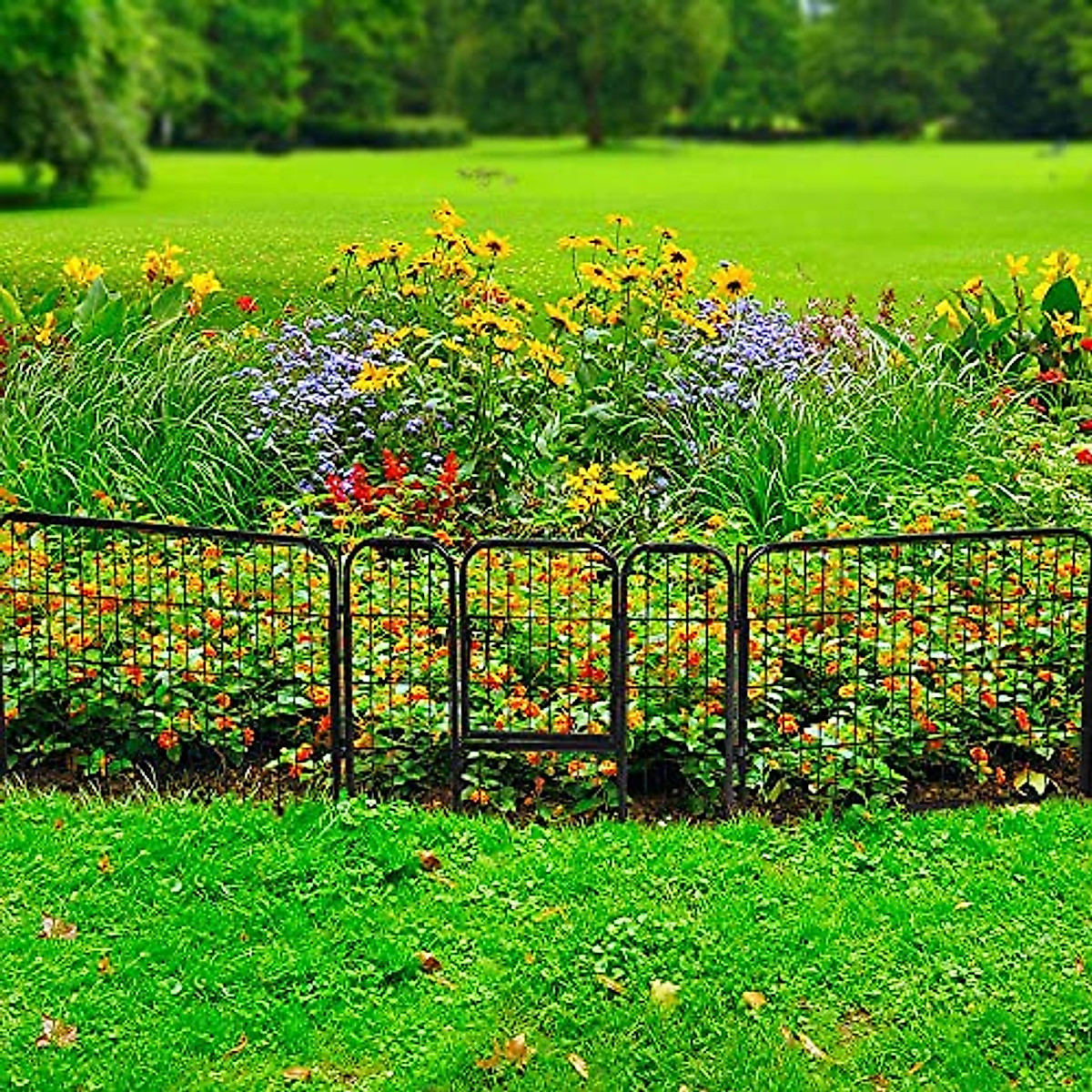 Yaheetech Decorative Garden Fence - 24in x 43ft Rustproof Folding Fencing Landscape Patio Flower Bed Animal Barrier Border for Dog Outdoor Fences Black