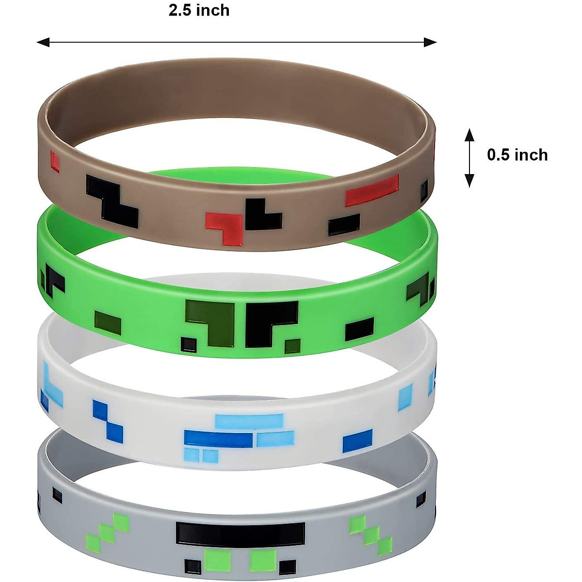 JOVITEC Pixelated Miner Style Character Wristband Bracelets Silicone Wristbands, Pixelated Theme Bracelet Designs for Mining Themed Style Party Supplies(24 Pieces,Style 1)