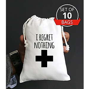 I Regret Nothing Hangover Kit | Bachelorette Party | Favor Hang over Gift Bags | Wedding Cotton Muslin with Drawstring Hangover | Bridal Shower Pouches | Bridemaid Pouches | Amenity Bags - 5*7 inch
