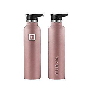 IRON °FLASK Sports Water Bottle - 24 Oz, 3 Lids (Spout Lid), Leak Proof, Vacuum Insulated Stainless Steel, Hot Cold, Double Walled, Thermo Mug, Standard Metal Canteen - Rose Gold