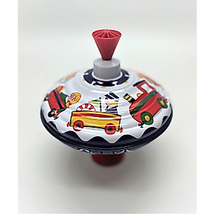 Classic Music Box Spinning Tin Top Toy from KsmToys by Bolz. The Funny Buzzing Hum Gets Louder As The Top Spins Faster, 7.5" x 7.5" x 7.5" Ages 18 m+