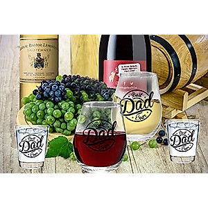BISYATA Best Dad - Wine Glasses & Shot Glasses Gift Set - Best Dad Ever - Unique Novelty Gift for Fathers Day, Birthday. Two-11oz Wine Glasses and Two-2oz Shot Glasses - With Gift Box