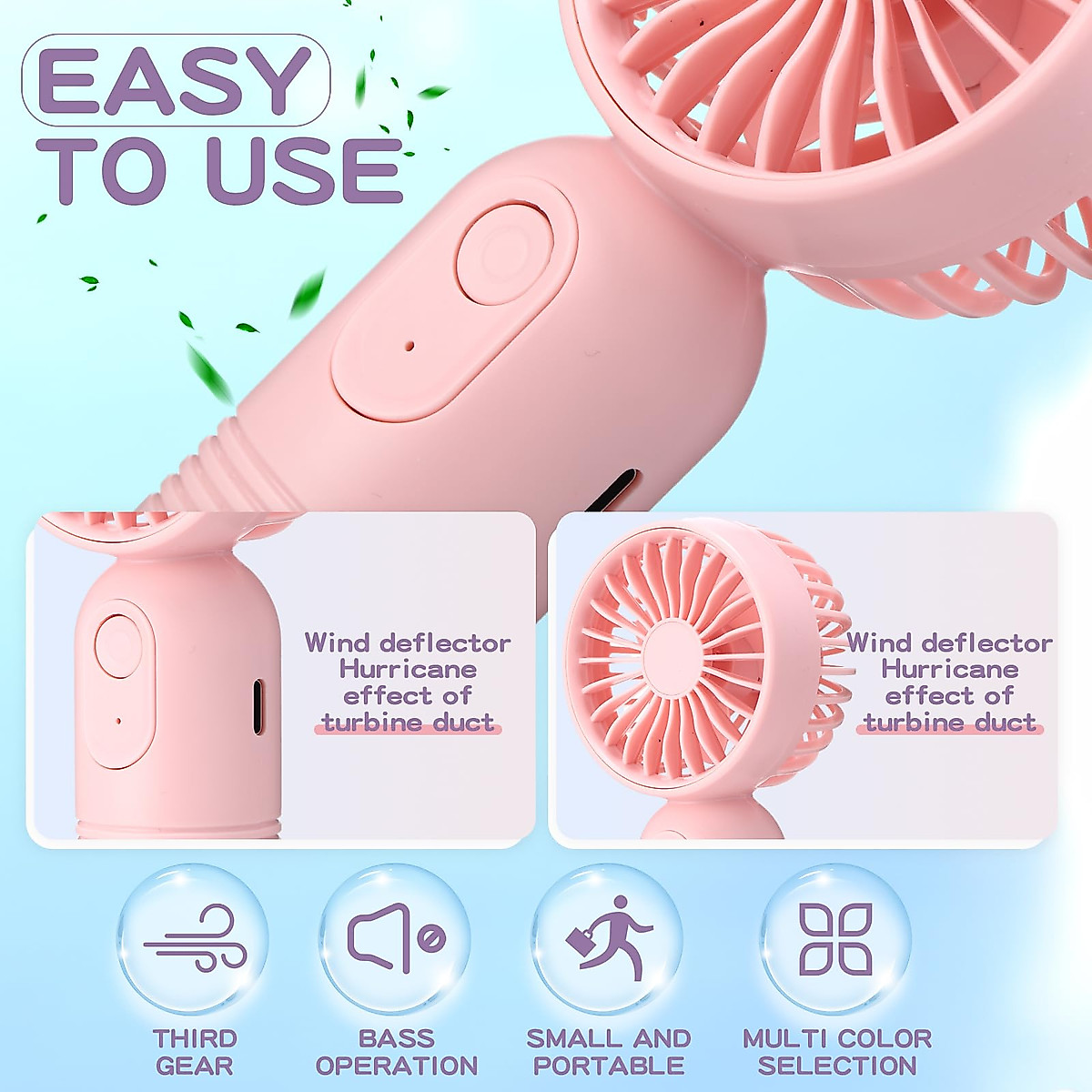 Rossesay 6 Pack Mini Portable Fan Bulk Cute Handheld Fan Lightweight Small Personal Eyelash Fan with 3 Speeds and USB Rechargeable Battery Operated for Outdoor Travel Camping(Multicolor)