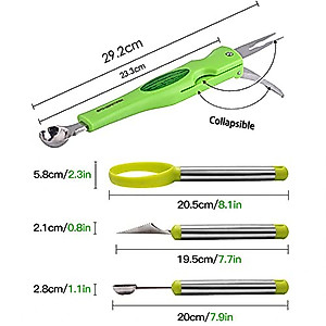 JAYVAR Watermelon Slicer Cutter Knife with Melon Baller Scoop Set，Fruit Scooper Seed Remover Watermelon Knife for Ice Cream Melon，Dig Pulp Separator Fruit Slice