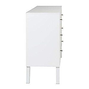 Prepac Milo Mid-Century 6 Drawer Double Dresser For Bedroom, 16" D x 52.50" W x 33" H, White