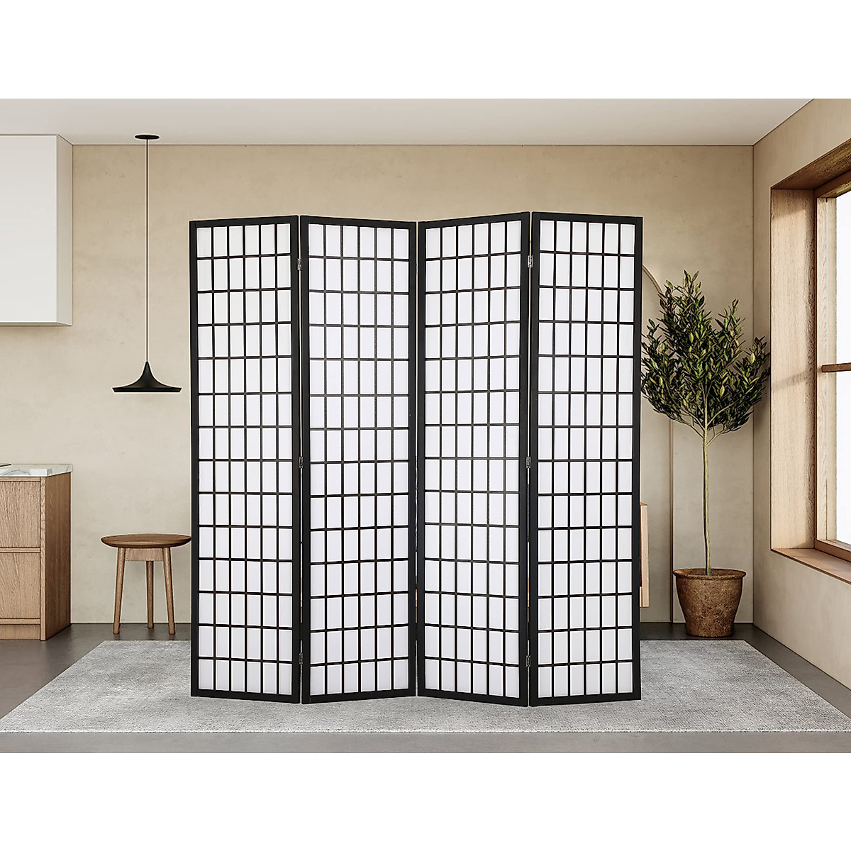 Room Divider, 4 Panel Plum Blossom Shoji Screen, 6FT Folding Chinese Wall Dividers with Waterproof Shoji Paper for Home Office Bedroom, Divider for Room Separation Japanese Style Room Dividers