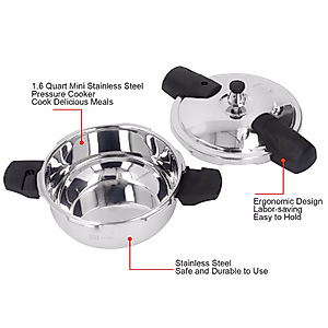 Stainless Steel Pressure Cooker, 1.6 Quart Mini Pressure Cooker Safe Explosion Proof 1.8L Pressure Cooker Oyster Fish Head Pot for Gas Stove Induction Cooker