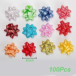 2 inch 100Pcs Small Star Bows for Gift Wrapping and Presents,Multiple coClour Christmas Bows,for Parties, Birthdays, Weddings or Other Holidays.