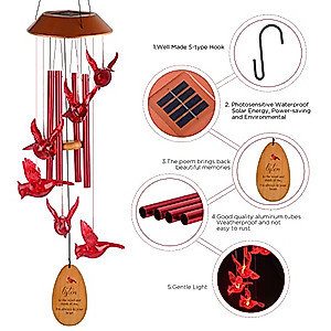 Cardinal Bird Solar Wind Chimes,Gardening Gift for All Father,Stepdad,Grandpa,Husband,Men,mom,Grandma,Women,Aunt,Daughter,Nana,Sister,Mother Birthday Gift, Perfect for Patio, Christmas Decorations
