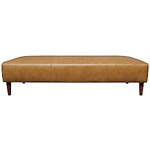 Amazon Brand – Rivet Ava Mid-Century Modern Leather Ottoman Bench, 63.4"W x 15.7"H, Caramel
