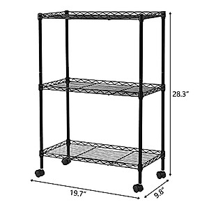 FRITHJILL 3 -Tier Rolling Utility Cart, Shelving Unit Organizer, Metal Display Stand