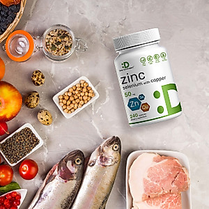 Zinc 50mg with Selenium 200mcg + Copper, 240 Capsules, 8 Month Supply, 3 in 1 Mineral Formula, Zinc Picolinate Complex Supplement, Supports Healthy Immune System for Adults and Kid