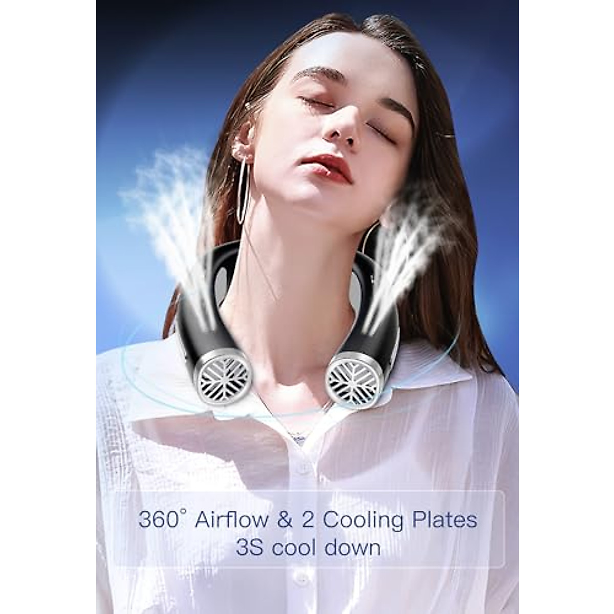 LIOURY Neck Air Conditioner Portable, 3D Airflow Cooling Neck Fan 6000 mAh Neck Air Conditioner with 2 Cooling Plates, Charge & Use Simultaneously Neck Cooler & Heater (Black)