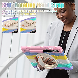 BRAECNstock Kids Case for Samsung Galaxy Tab S9 FE/ S9/ S8/ S7 5G 10.9"/ 11" Shockproof Protective with Pencil Holder, [360° Rotating Hand Strap & Stand], Shoulder Strap, Colorful Pink