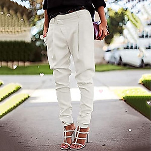 Women Pants Button Overalls Elastic Waist Hiking Pants Casual Skinny Trousers with Pockets Relaxed Slim Travel Pajamas Silk Streetwear Long Activewear Pants Pants/pj Capri Solid Color B87-White