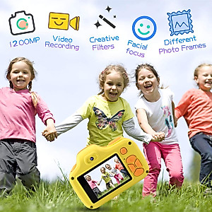 JOYTRIP Kids Camera, Selfie Digital Cameras Gifts for Boys Girls 3 4 5 6 7 8 9 yrs old, 12MP 1080P HD Video Camera with 32GB SD Card for Children, Shockproof Cameras with Flash for Christmas (Yellow)