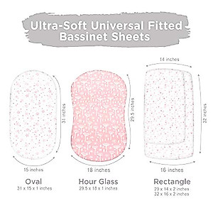 Baby Bassinet Sheet Set for Boy and Girl, 3 Pack, Universal Fitted for Oval, Hourglass & Rectangle Bassinet Mattress, Fitted Sheets Size 32 x 16 x 4 Inches, Pink Stars
