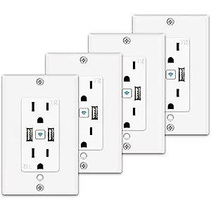 Smart USB Outlet in-Wall - Smart Electrical Outlet That Work with Alexa, Google Home, 15 Amp, No Hub Required, ETL & FCC Certified, 2.4G WiFi Only (4 Pack)