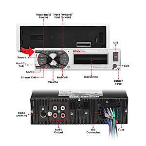 Boss Audio Systems MR632UAB Marine Receiver – Weatherproof, Bluetooth Audio and Hands-Free Calling, USB, MP3, AM/FM, Aux-in, No CD Player, RGB Multi-Color Illumination, Detachable Front Panel, white