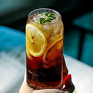 Tronco Beer Can Glasses with Bamboo Lid and Glass Straws 6pcs Set, 20oz Glass Cups Shaped Drinking Glasses,Iced Coffee Glasses, Ideal for coffee, Tea, Soda