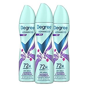 Degree Antiperspirant Deodorant Dry Spray 72-Hour Sweat and Odor Protection Lavender and Waterlily Deodorant Spray For Women With MotionSense Technology 3.8 oz 3 Count