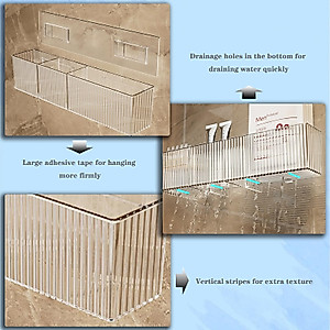 2 Pack Bathroom Makeup Organizer Wall Mount Clear Bathroom Organizers and Storage with 3 Compartments Plastic Storage Organizer Bins Floating Shelves for Wall, Narrow Space, Office, Bedroom 14''Length