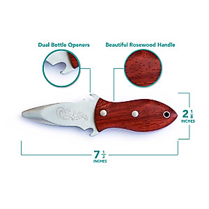 Oyster Knife with Rosewood Handle - Built-In Bottle Openers - GiftBox Included