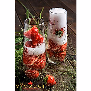 Vivocci Unbreakable Heavy Duty Reusable Plastic Stemless Champagne Flutes 8.5oz Ideal for Cocktails & Sparkling Wine Perfect for Wedding Parties | Tritan Glassware | Dishwasher Safe Glasses | Set of 6