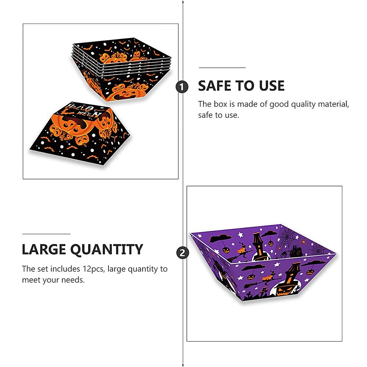 Cabilock 12pcs Halloween Paper Food Trays Paper Serving Bowls Snack Candy Tray Paper Food Serving Tray Paper Container Snack Packing Box for Hot Dogs Tacos Fries Nachos