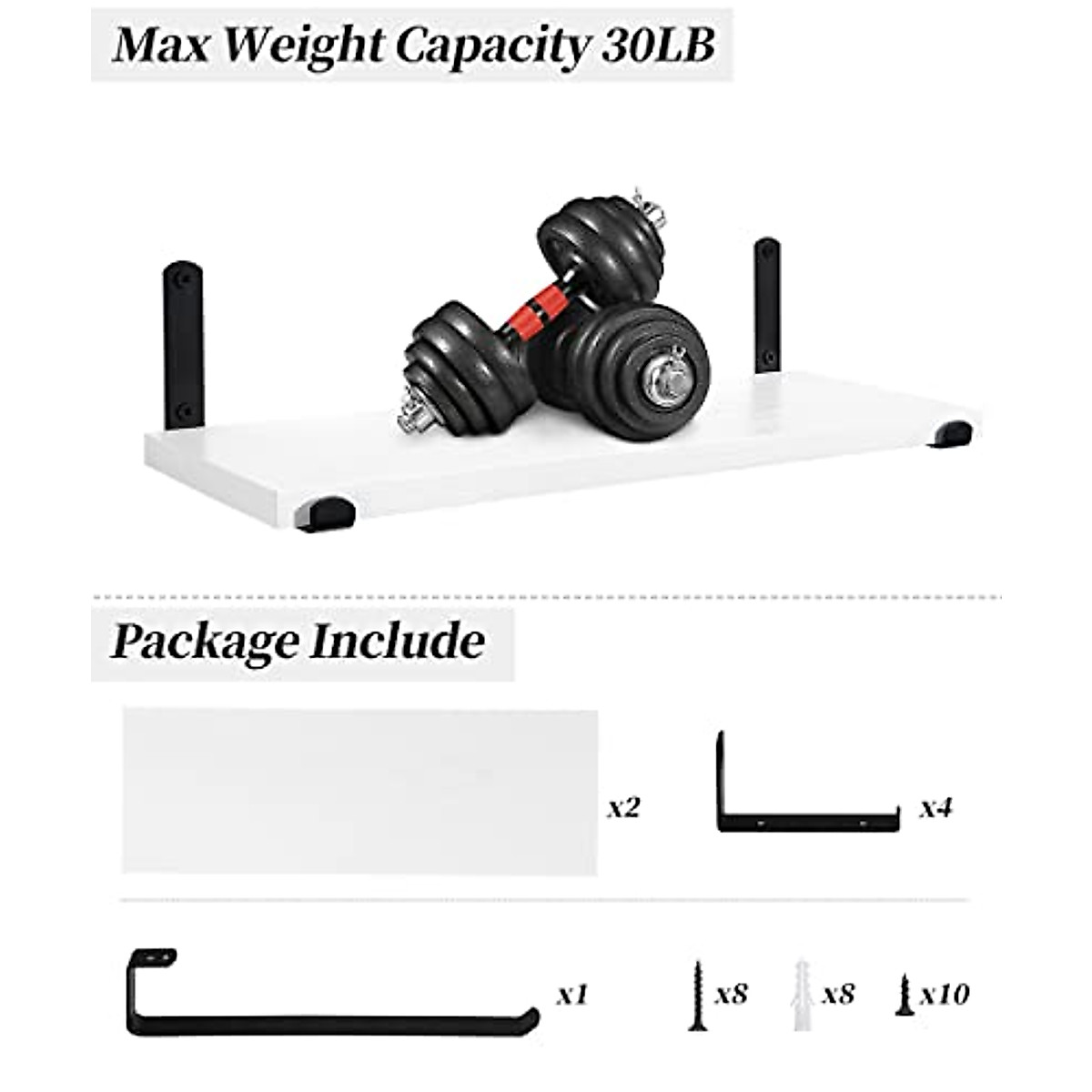 Godimerhea White Floating Shelves with Towel Holder, Modern Wall Mounted Shelf Set of 2, Neutral Wooden Storage for Wall Decorative Hanging Shelf for Bathroom, Kitchen, Living Room