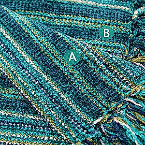 LEXAREY Rustic Farmhouse,Boho Style,Red Chenille Knitted,Home Decorative Bed Throw Blanke with Tassels,Lightweight Soft Cozy Woven Blanket for Chair,Couch,Picnic,Camping, Beach,50x60 Inch (Green)