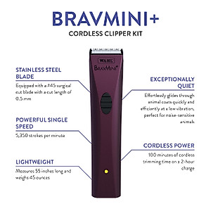 Wahl Professional Animal Bravmini+ Pet, Dog, Cat, & Horse Cordless Trimmer Kit - Purple