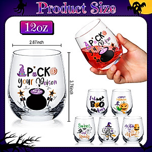 Pickmesh 6 Pcs Halloween Wine Glass 12oz Witches Stemless Glass Spider Pumpkin Halloween Drinking Glass Halloween Party Gift for Wedding Event Birthday Party for Women, Sisters, Friends, Colleagues
