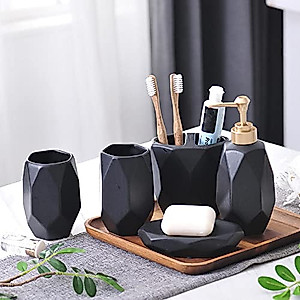 JINYISI Bathroom Accessory Set,5 Piece Ceramic Bathroom Accessories Set,Toothbrush Holder Set,Bathroom Sets Accessories (Black/White)