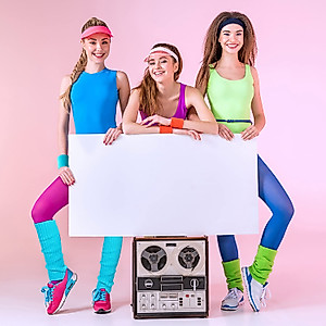 SATINIOR 80s Leg Warmer Set Women Headband Wristbands Knit Outfit 90s Workout Costume Yoga Sport Running(Blue)