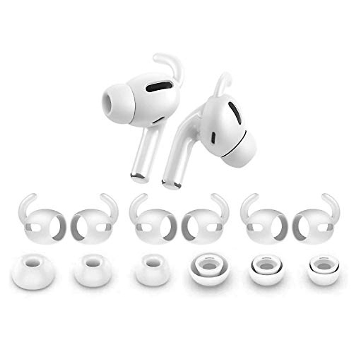 Zotech 3 Pairs AirPods Pro 1st & 2nd Gen Ear Hooks Secure Anti Slip Covers + Silicone Ear Tips Earbud Eartips (S, M, L, White)