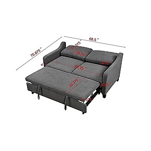ERYE Upholstered Futon Daybed Loveseat Sofa Convertible Sleeper Couch Bed for Apartment Office Home Loft Living Room, Functional 2 Seaters Sofá W/Pull Out SofabedDark Gray Queen Size with Pillows