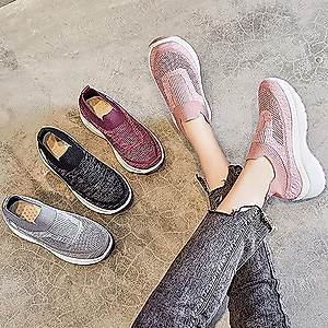 YTINGNICE Platform Fashion Sneakers for Women, Breathable Knit Mesh Walking Slip-on Sneakers Shoes (Black,US 5)