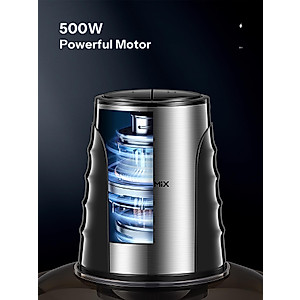 Food Processors with 2 Large Bowls(12 Cup+12 Cup), Reemix Electric Chopper with Powerful 500W Copper Motor, 4 Bi-Level Blades for Fruits, Meat, Vegetables, Baby Food, Nuts, 2 Speeds