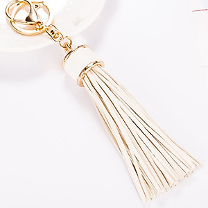 ZOONAI Women Leather Tassels Keychain Car Circle Key Rings Gift Bag Hanging Buckle (White)