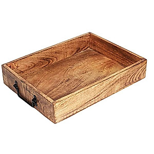 Wooden Decorative Serving Tray with Metal Handles | Wood Trays for Breakfast in Bed, Lunch, Dinner, Appetizers, Patio, Ottoman, Coffee Table, Party (15" X 11" x 2.75")