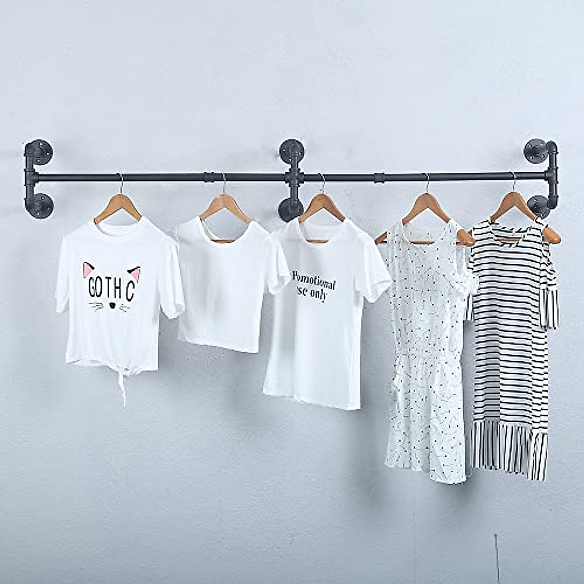 Industrial Pipe Clothing Rack Wall Mounted,Vintage Retail Garment Rack Display Rack Cloths Rack,Metal Commercial Clothes Racks for Hanging Clothes,Iron Clothing Rod Laundry Room(70.86in,Black)