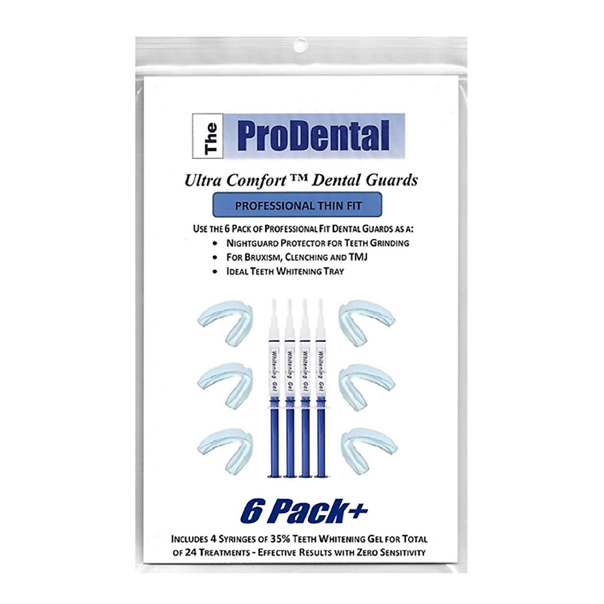 ProDental Thin and Trim Mouth Guard for Grinding Teeth – 6 Pack, USA Made, Bonus: Teeth Whitening System Included, Night Guard Stops Bruxism - Teeth Clenching, Customizable Dental Tray - No BPA