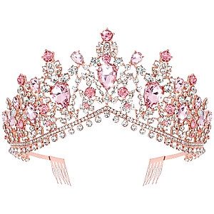 TOBATOBA Crystal Wedding Tiara for Women Pink Tiara Princess Tiara Headband Pink Crown Royal Queen Crown Metal Tiara Quinceanera Crown Headpieces for Birthday Prom Halloween Costume Party